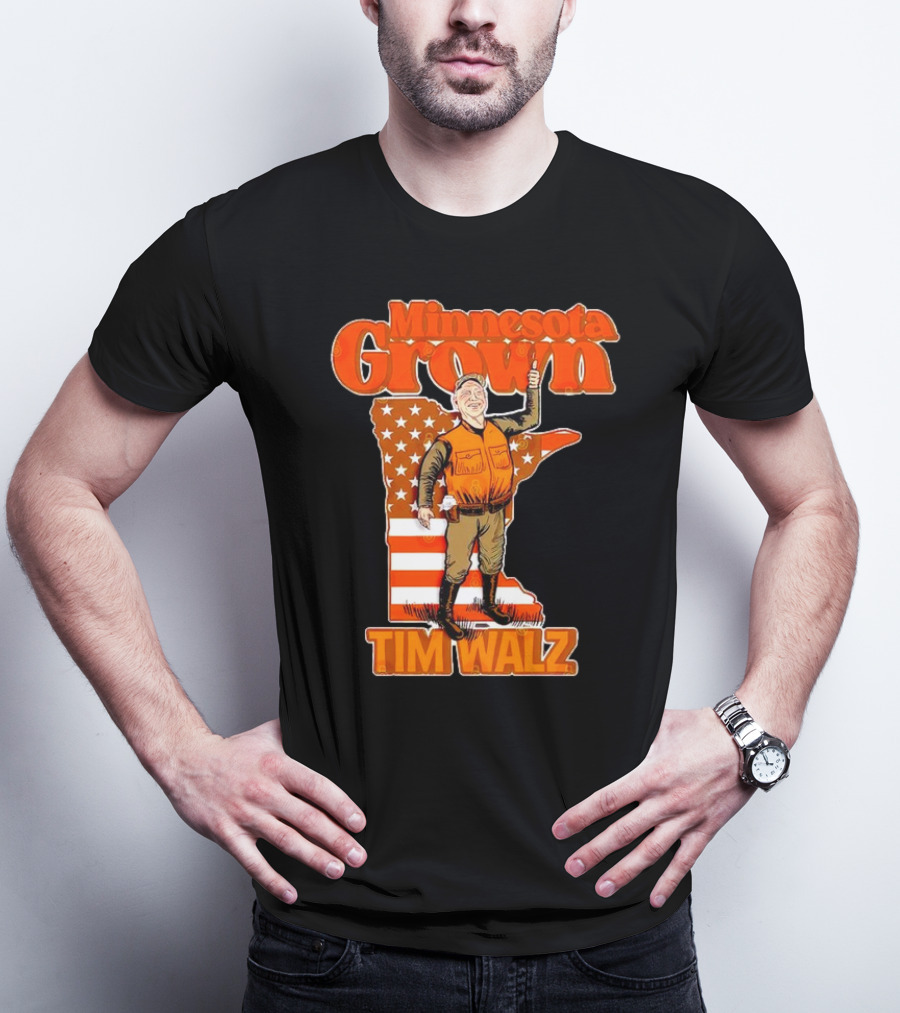 Minnesota Grown Tim Walz Thumbs Up American Flag State Outline T-Shirt