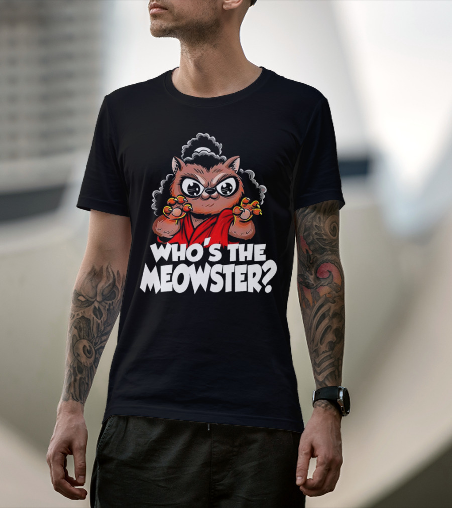 Who's The Meowster X Sho Nuff The Last Dragon Inspired Cat Character T-Shirt