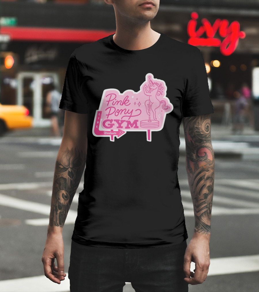 Pink Pony Gym Live Workouts Unicorn Pole Fitness T-Shirt