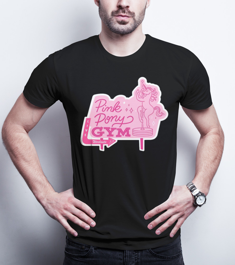 Pink Pony Gym Live Workouts Unicorn Pole Fitness T-Shirt
