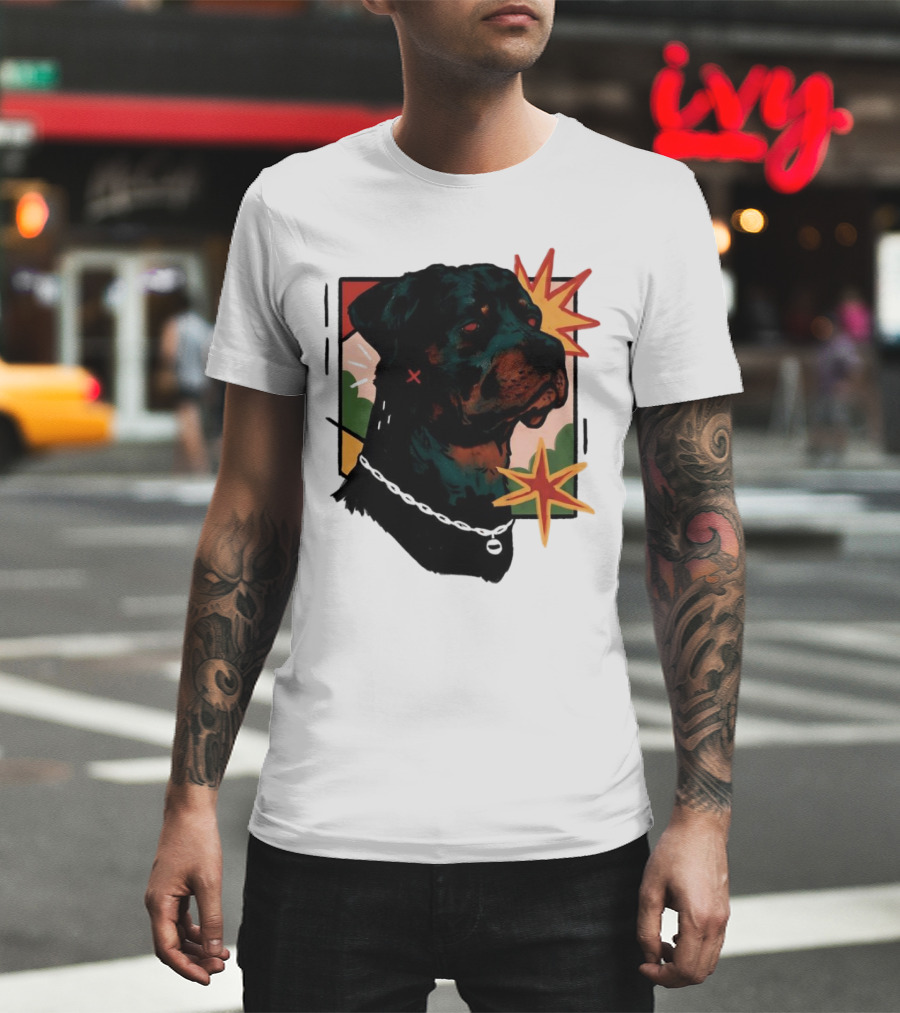 Rottweiler Pop Art Style With Starburst Elements T-Shirt