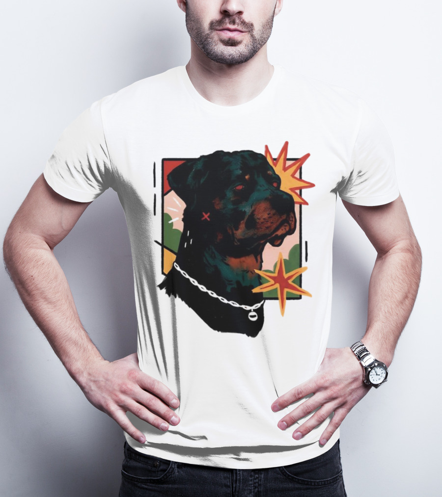 Rottweiler Pop Art Style With Starburst Elements T-Shirt