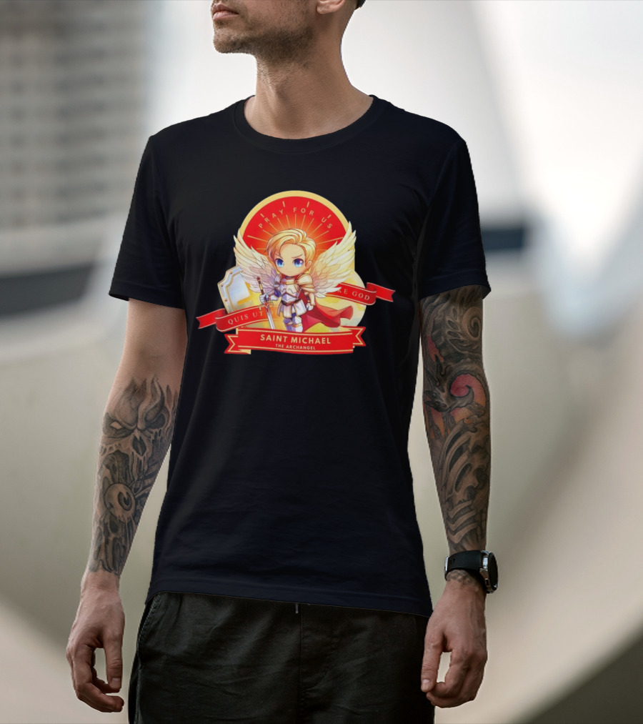 Saint Michael The Archangel Pray For Us Quis Ut Deus Cartoon T-Shirt