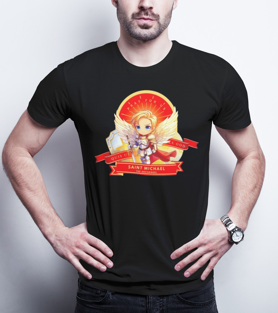 Saint Michael The Archangel Pray For Us Quis Ut Deus Cartoon T-Shirt
