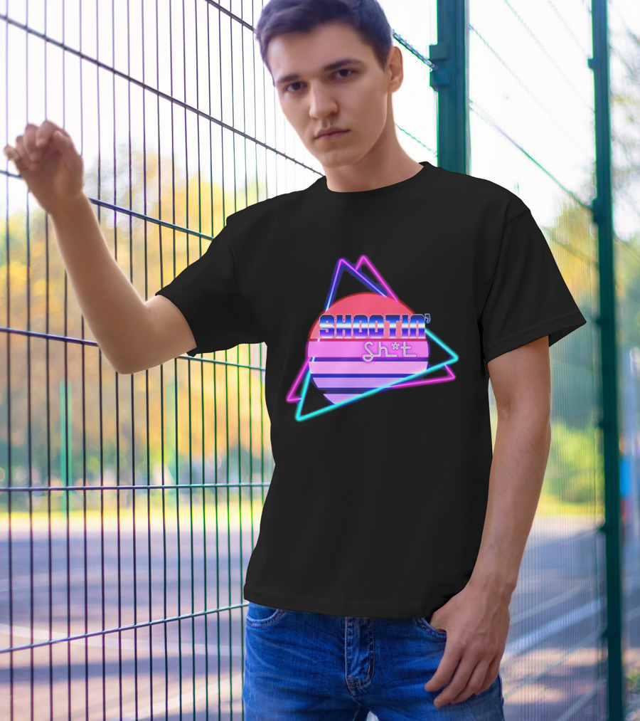 Shootin’ Sh*t Neon Retro 80's Style Triangles And Sunset Stripes T-Shirt