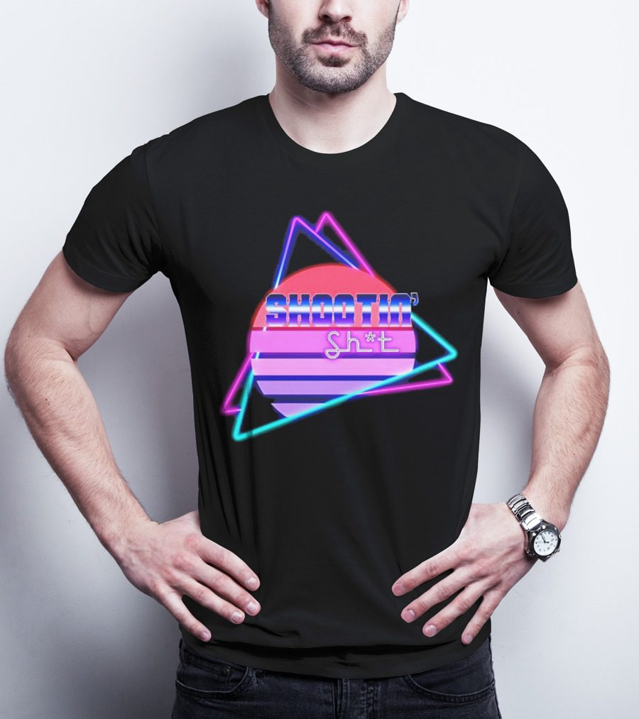 Shootin’ Sh*t Neon Retro 80's Style Triangles And Sunset Stripes T-Shirt