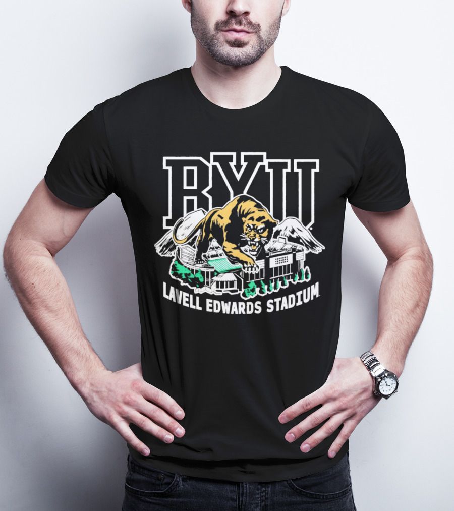 BYU Cougars Lavell Edwards Stadium Cougar Mascot T-Shirt