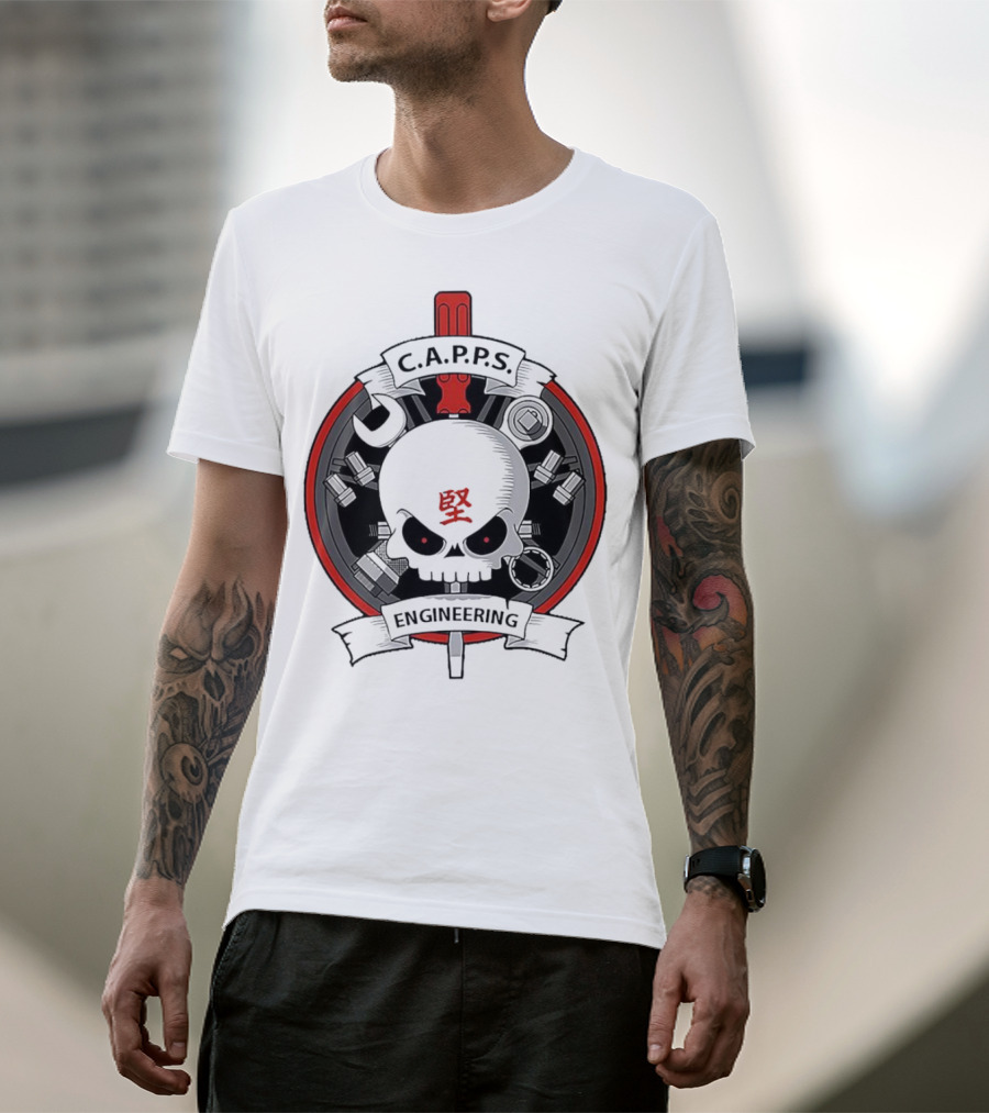 C.A.P.P.S. Engineering Skull With Tools And Red T-Shirt
