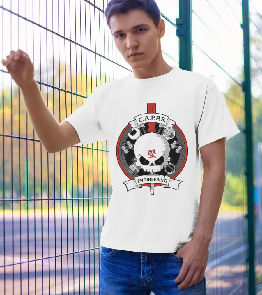 C.A.P.P.S. Engineering Skull With Tools And Red T-Shirt