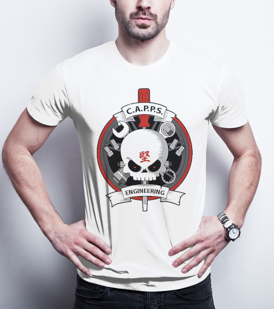 C.A.P.P.S. Engineering Skull With Tools And Red T-Shirt