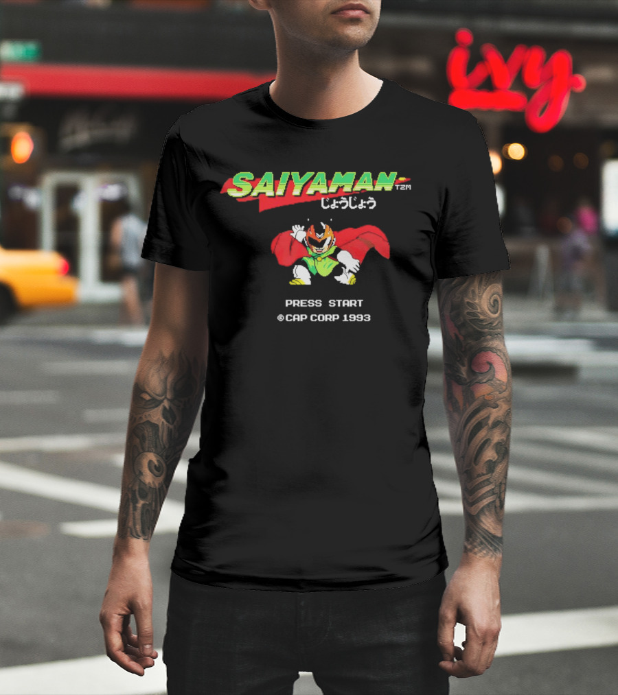 SAIYAMAN Press Start ©CAP CORP 1993 Vintage Game Gohan Rocks T-Shirt