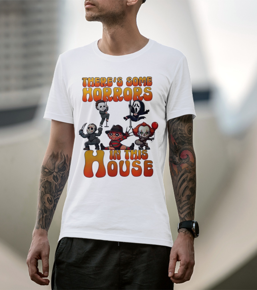 There's Some Horrors In This House Chibi Horror Movie Characters T-Shirt
