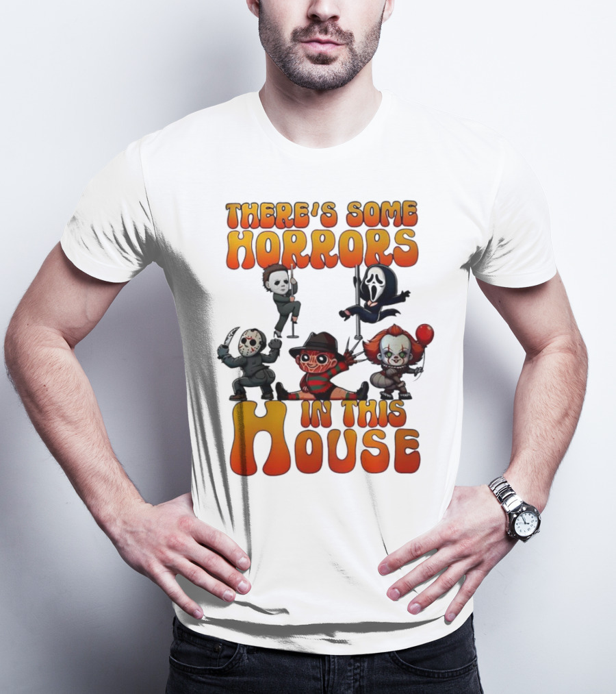 There's Some Horrors In This House Chibi Horror Movie Characters T-Shirt