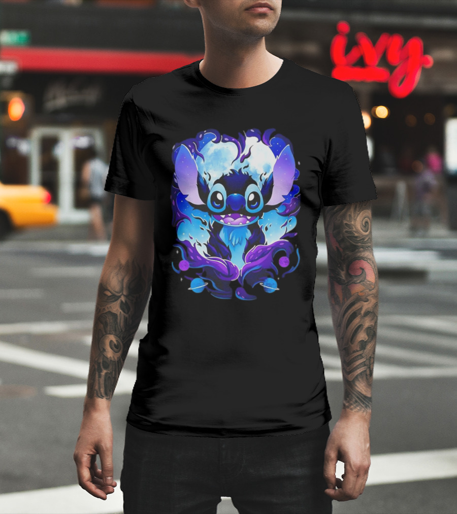 Stitch Experiment 626 Cosmic Darkness Cartoon T-Shirt