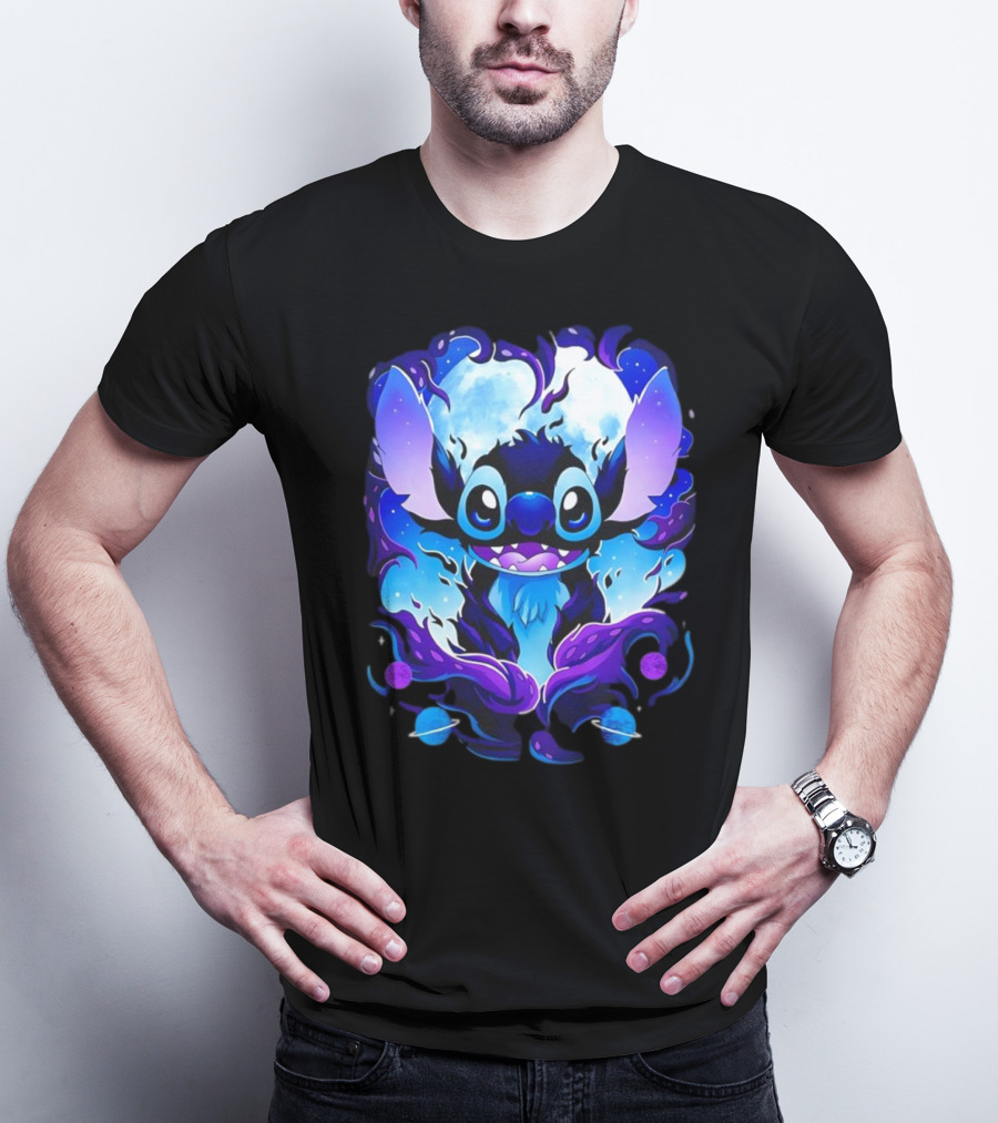 Stitch Experiment 626 Cosmic Darkness Cartoon T-Shirt