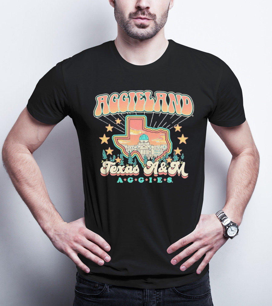 Aggieland Texas A&M Aggies Fiesta With Texas Outline And Stars T-Shirt