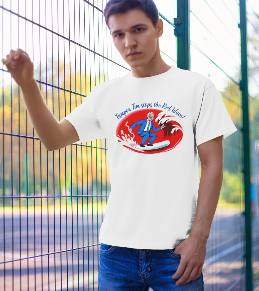 Tampon Tim Stops The Red Wave Surfing Cartoon T-Shirt