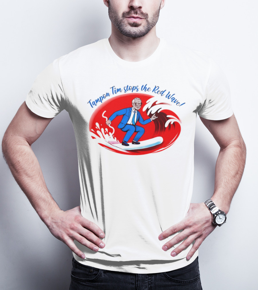 Tampon Tim Stops The Red Wave Surfing Cartoon T-Shirt