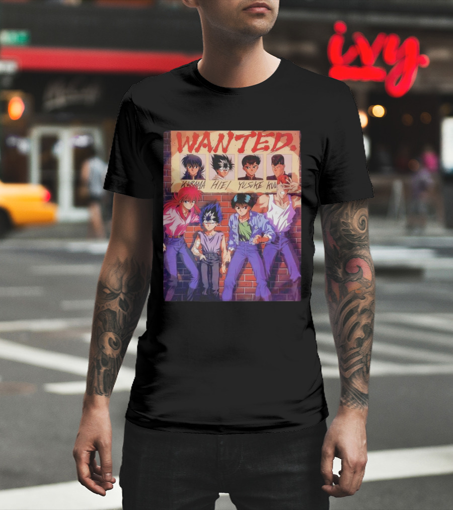 Yu Yu Hakusho 1992 Wanted Kurama Hiei Yusuke Kuwabara T-Shirt
