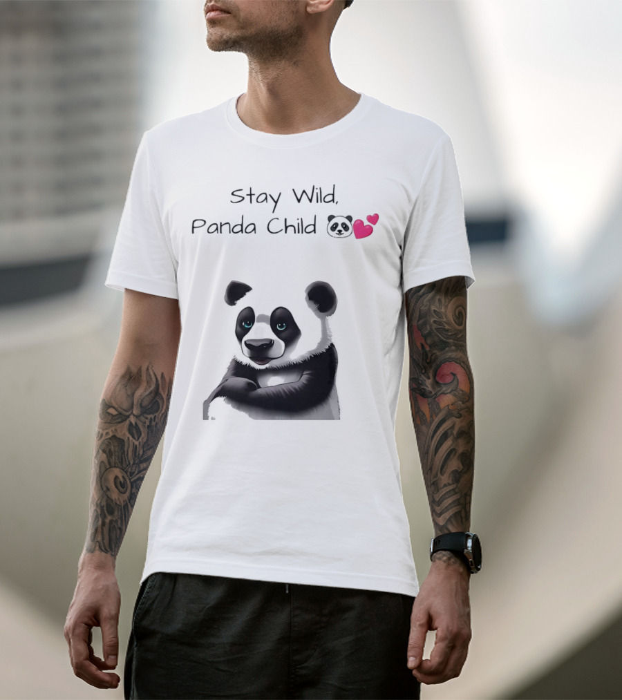 Stay Wild Panda Child Cute Emoji Panda Hearts T-Shirt