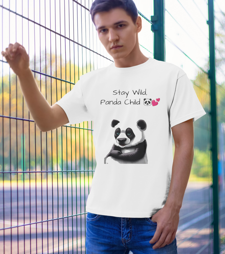 Stay Wild Panda Child Cute Emoji Panda Hearts T-Shirt