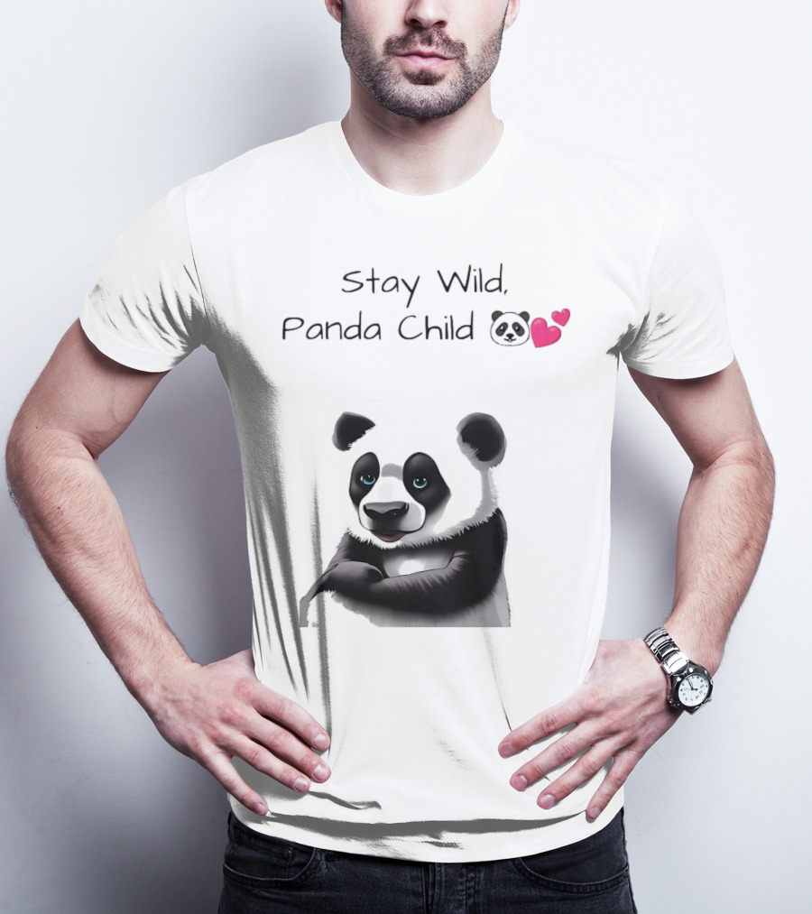 Stay Wild Panda Child Cute Emoji Panda Hearts T-Shirt