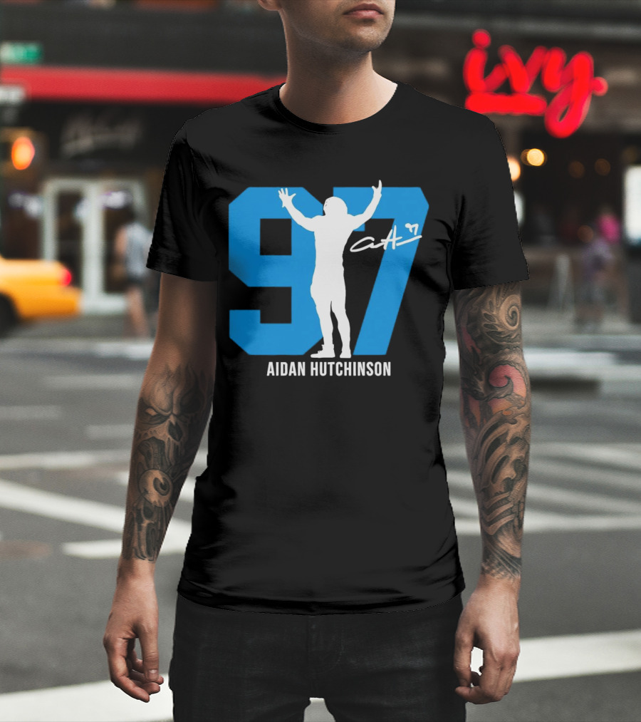 Aidan Hutchinson 97 Detroit Lions Silo Signature T-Shirt