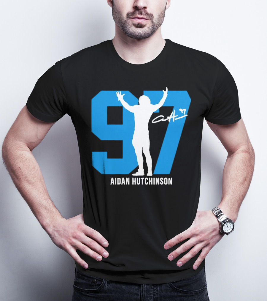 Aidan Hutchinson 97 Detroit Lions Silo Signature T-Shirt