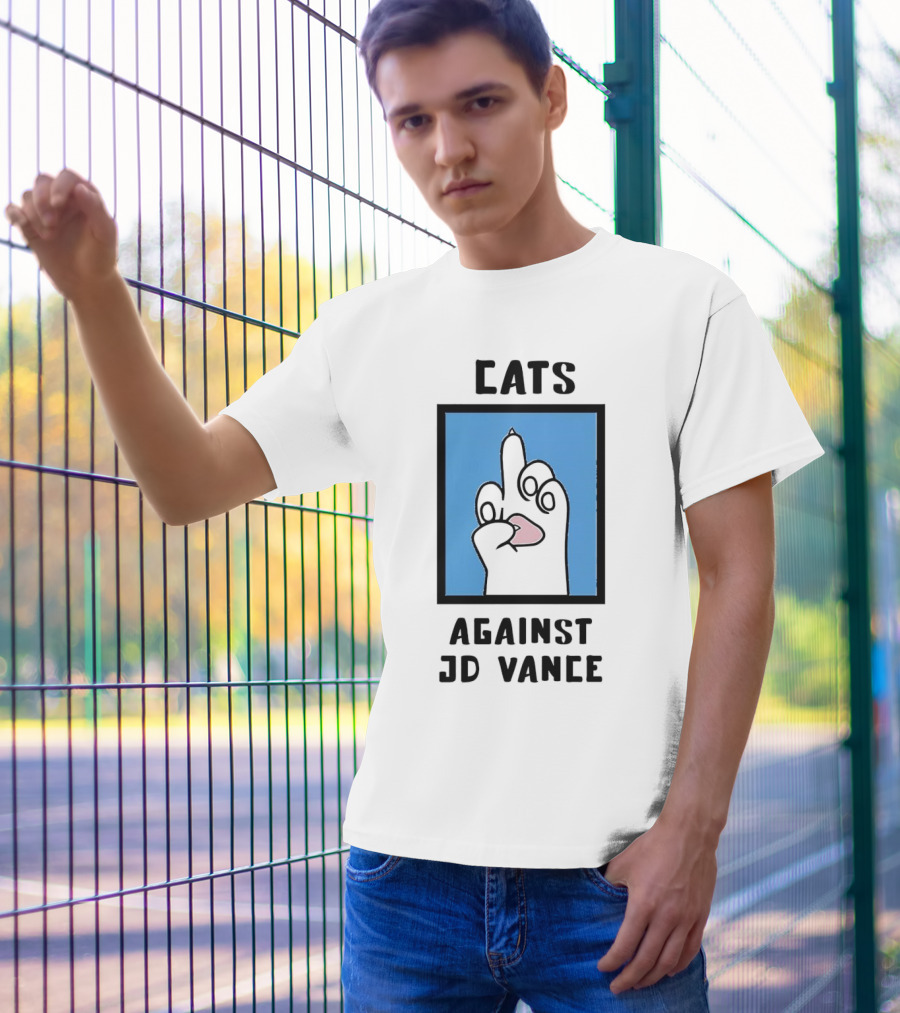 Cats Against JD Vance Middle Finger Paw Drawing T-Shirt
