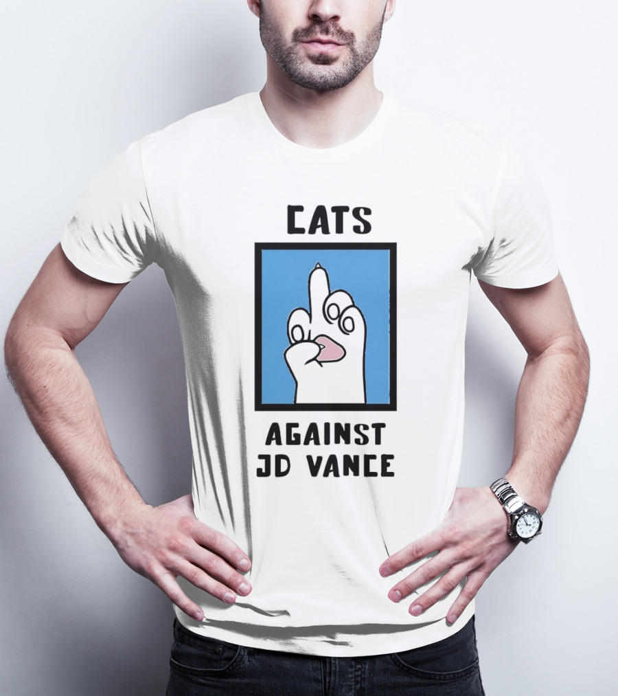 Cats Against JD Vance Middle Finger Paw Drawing T-Shirt