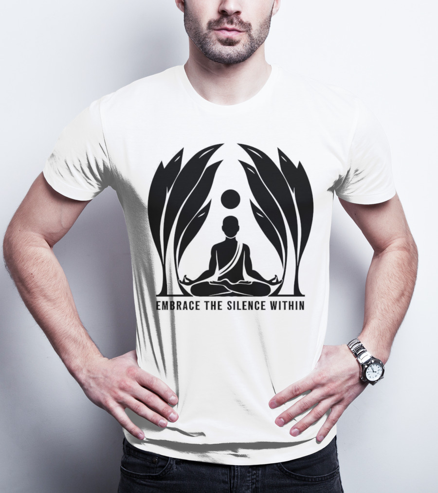 Embrace The Silence Within Meditation Silhouette And Enigmatic Leafy Eyes T-Shirt