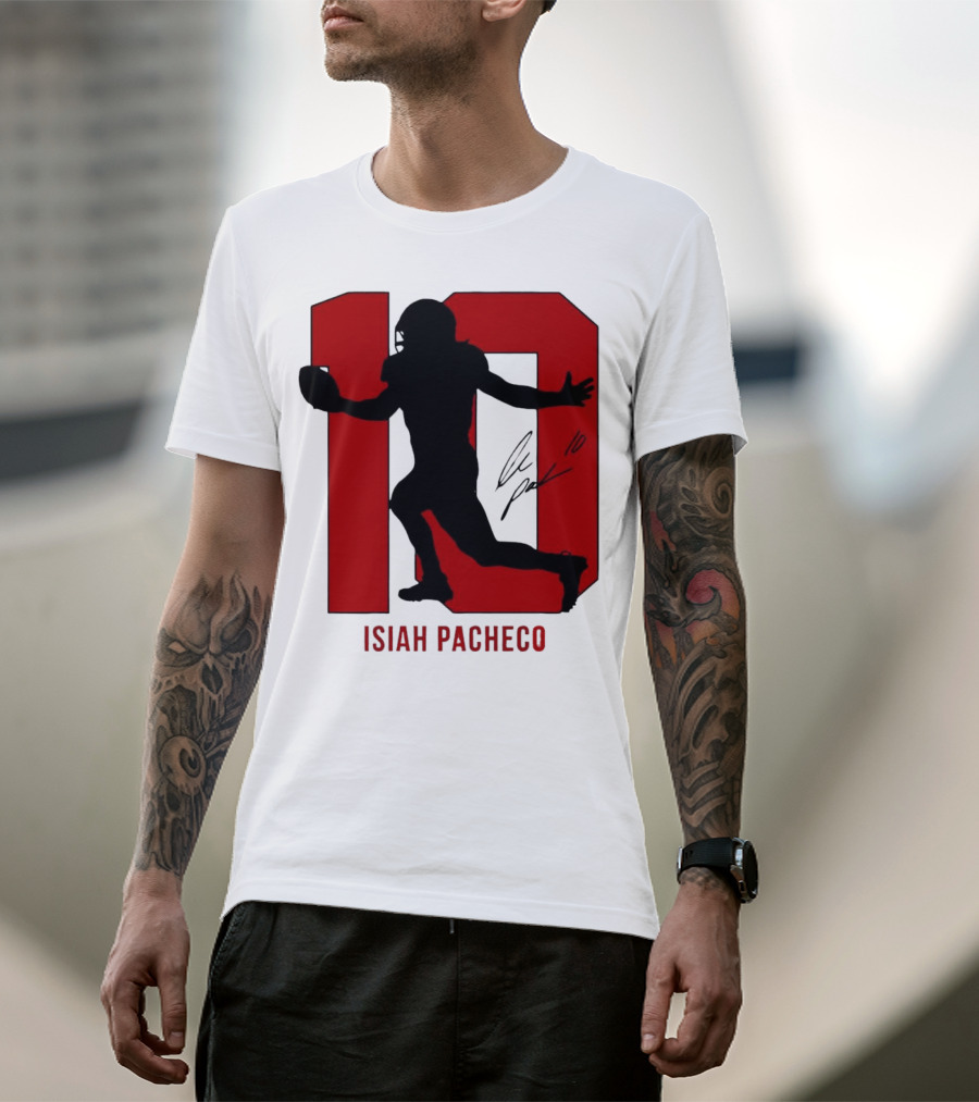 Isiah Pacheco Number 10 Kansas City Chiefs Silo Signature Action T-Shirt