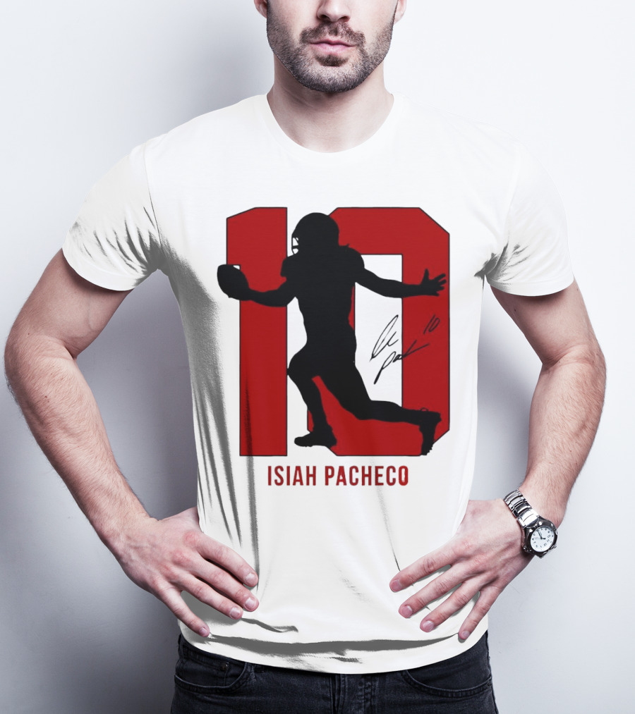 Isiah Pacheco Number 10 Kansas City Chiefs Silo Signature Action T-Shirt