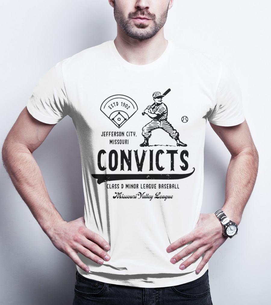 Jefferson City Convicts Missouri Valley League Baseball Estd 1902 T-Shirt