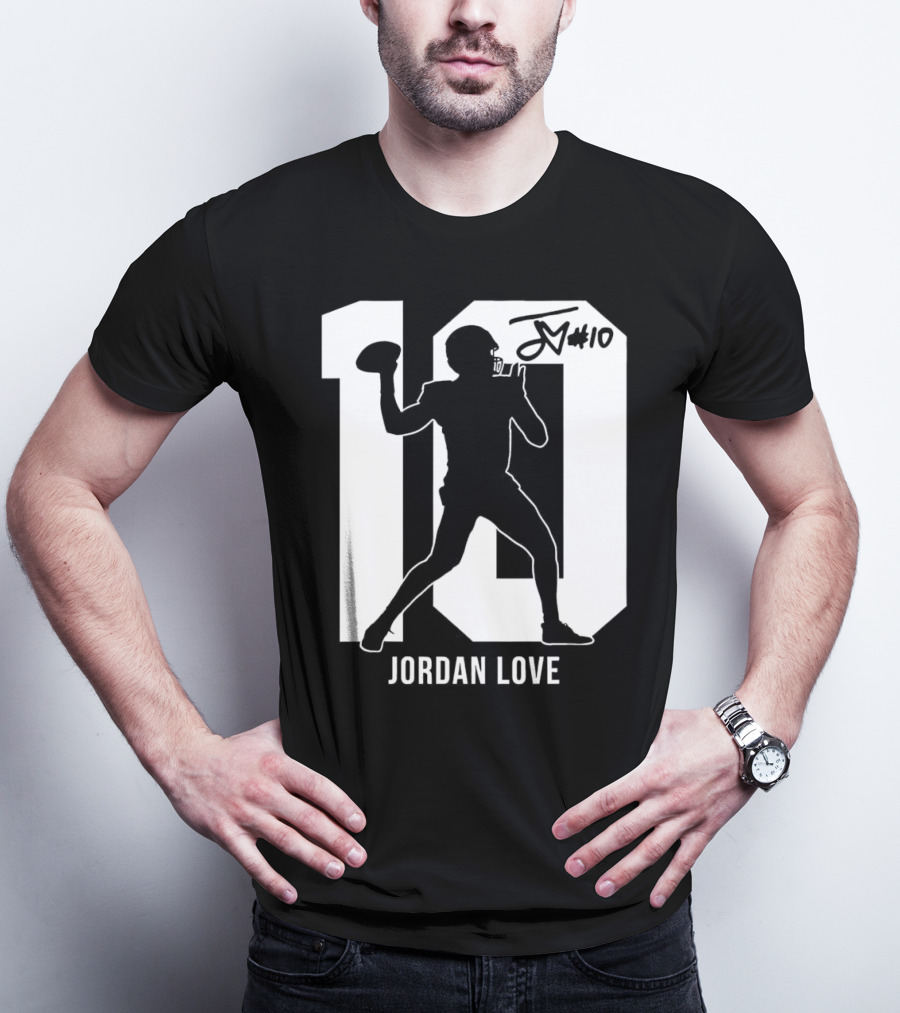 Jordan Love Green Bay Packers Number 10 Silhouette Signature T-Shirt