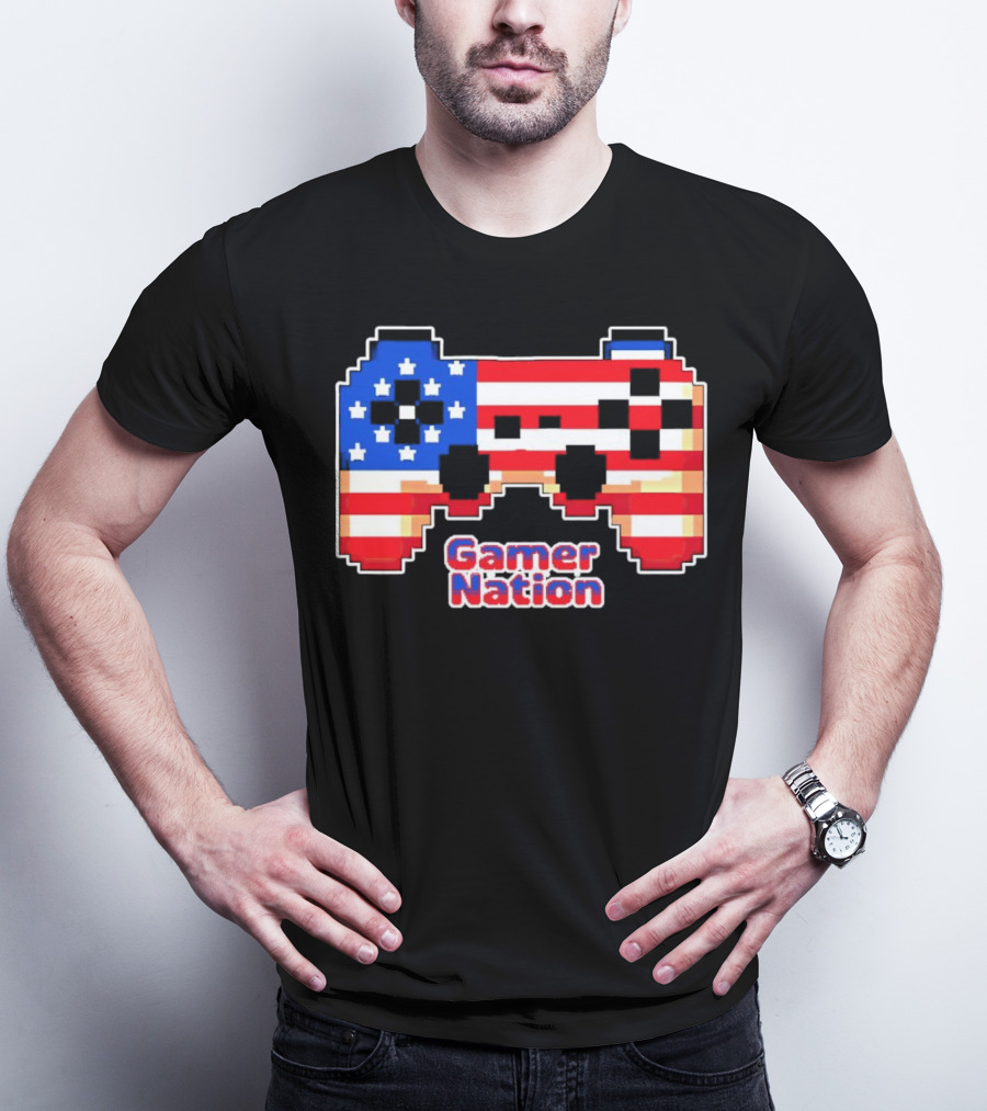 American Flag Pixel Art Gamer Nation Controller T-Shirt