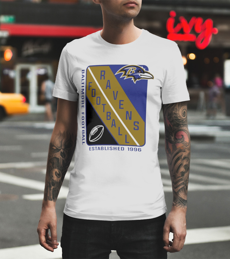 Baltimore Ravens Football Established 1996 Shield Logo Ravens Head T-Shirt