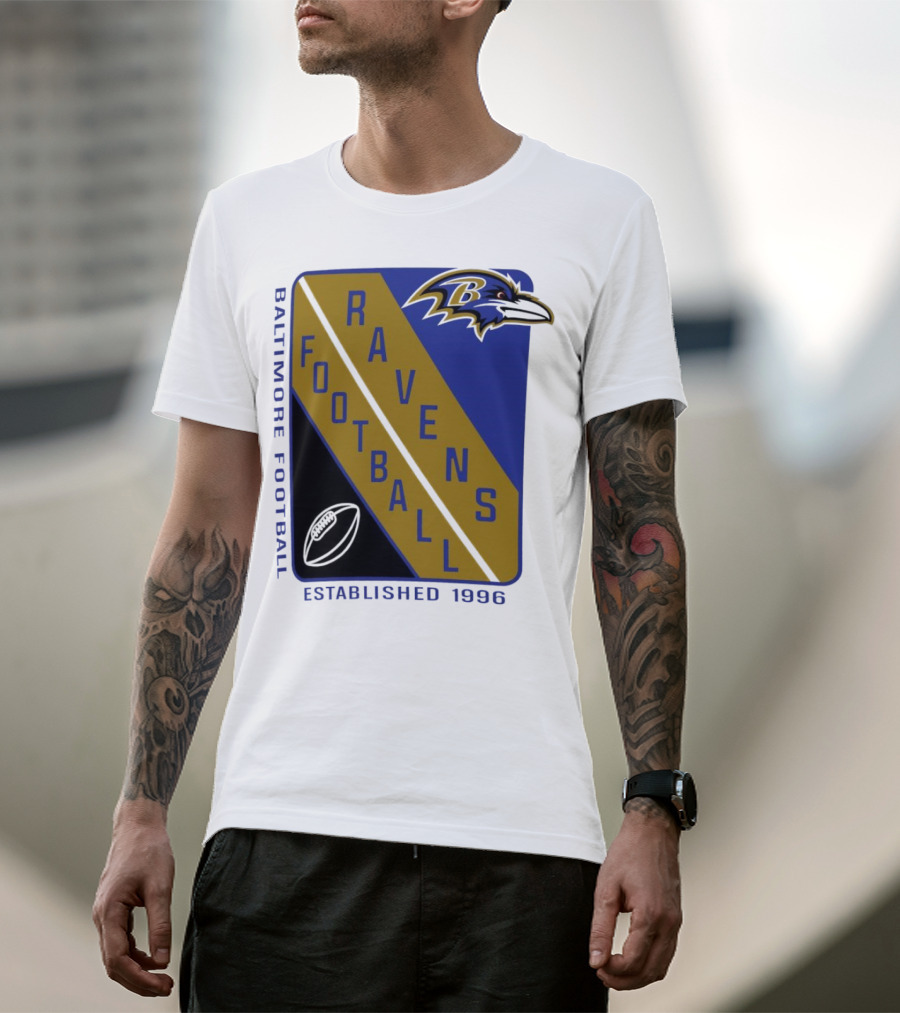 Baltimore Ravens Football Established 1996 Shield Logo Ravens Head T-Shirt