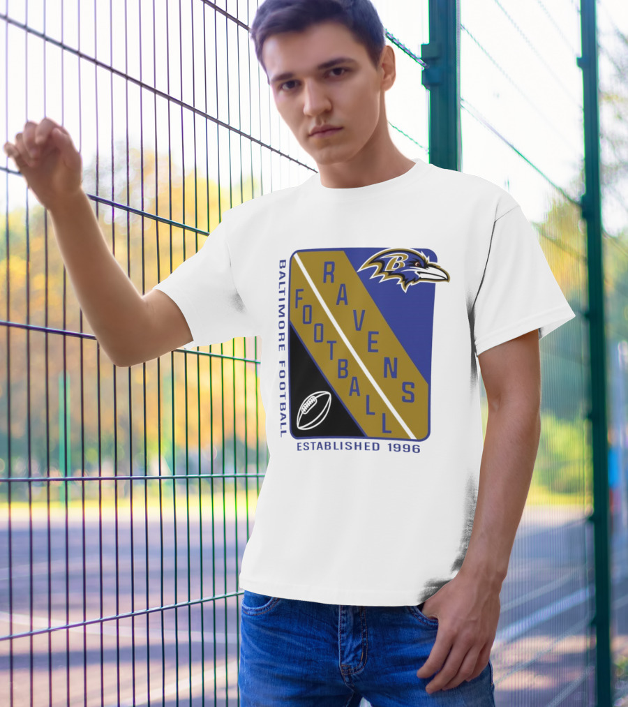 Baltimore Ravens Football Established 1996 Shield Logo Ravens Head T-Shirt