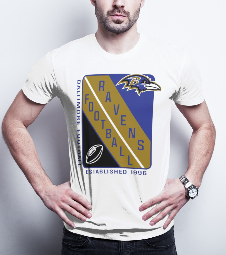 Baltimore Ravens Football Established 1996 Shield Logo Ravens Head T-Shirt