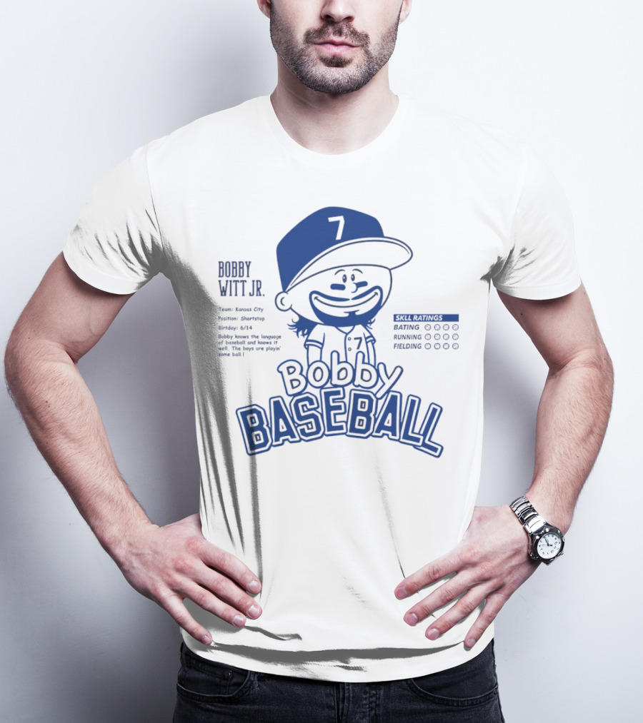 Bobby Witt Jr. Kansas City Bobby Baseball Caricature Skill Ratings T-Shirt