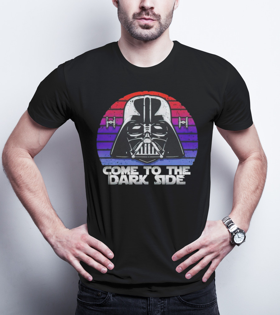 Darth Vader Come To The Dark Side Retro Stripes With Tie Fighters T-Shirt