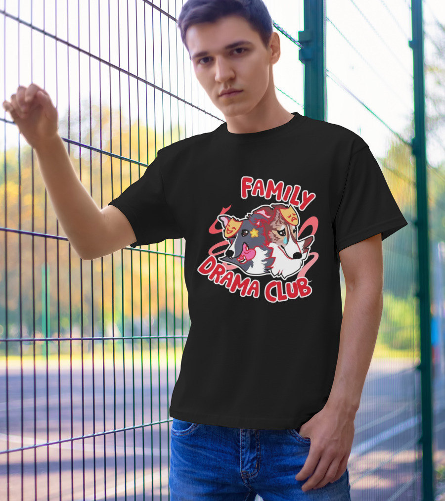 FAMILY DRAMA CLUB Dog Faces With Theater Masks T-Shirt