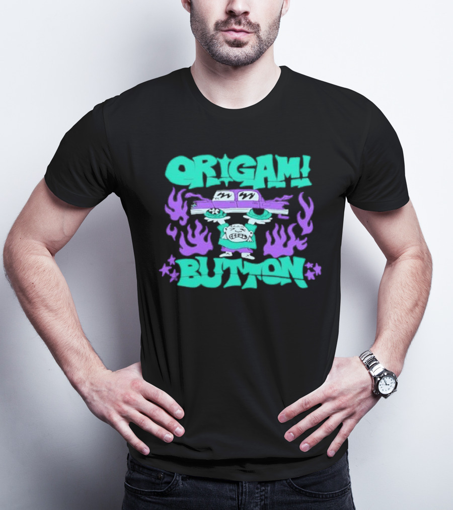 ORIGAMI BUTTON Car Guy Flame T-Shirt
