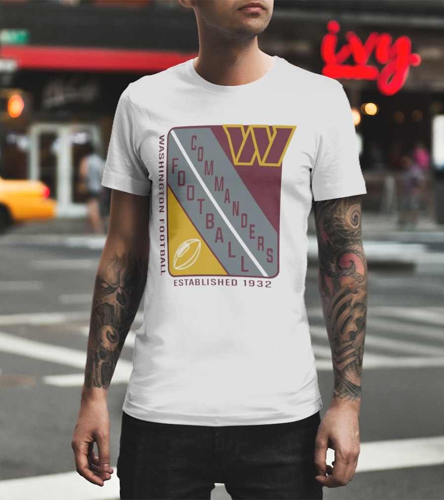 Washington Football Commanders Shield Football Established 1932 T-Shirt