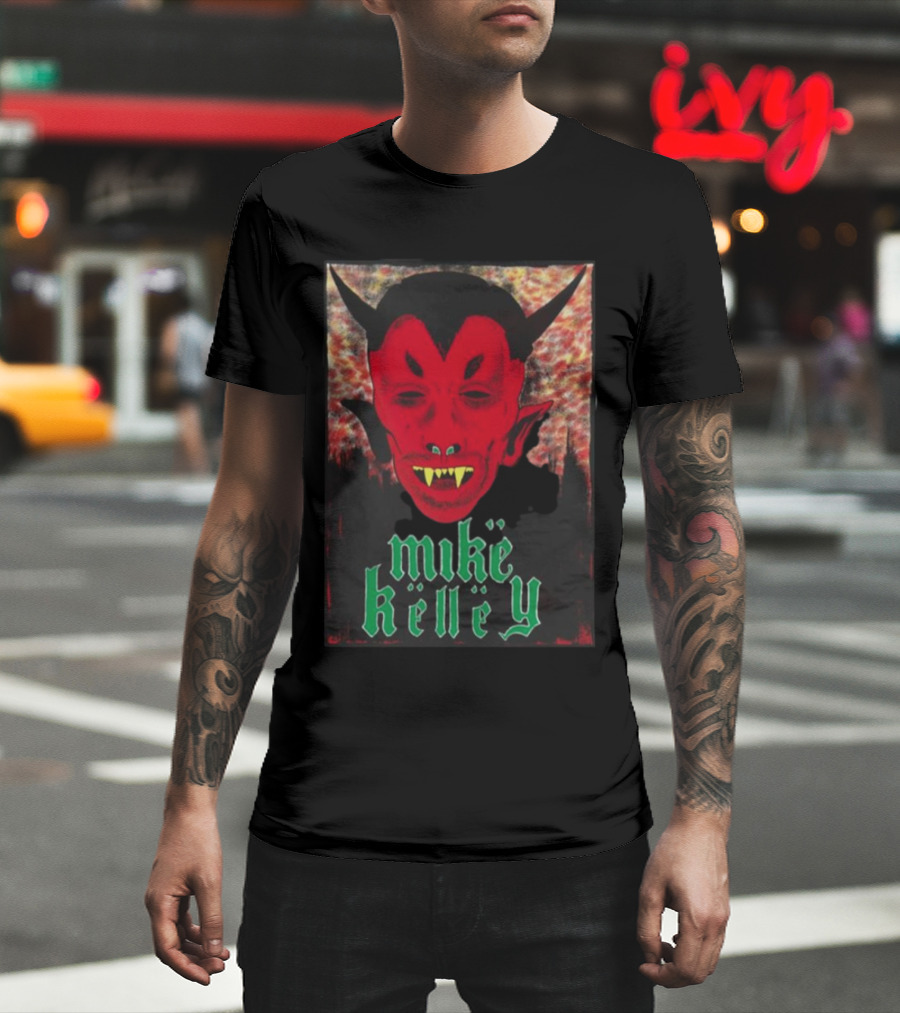 Mike Kelley Satan's Nostrils Devil Face Red With Green Gothic Text T-Shirt
