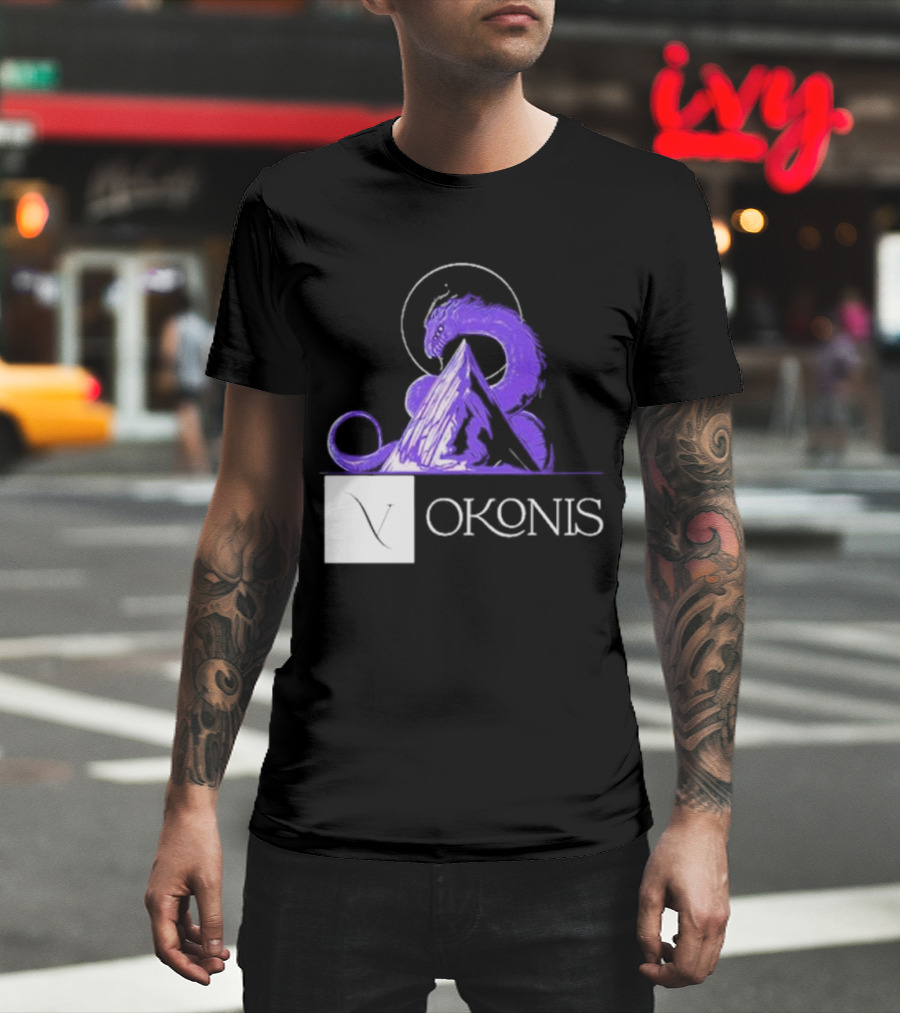 Vokonis Purple Dragon Coiled On Mountain Peak With Crescent Moon T-Shirt