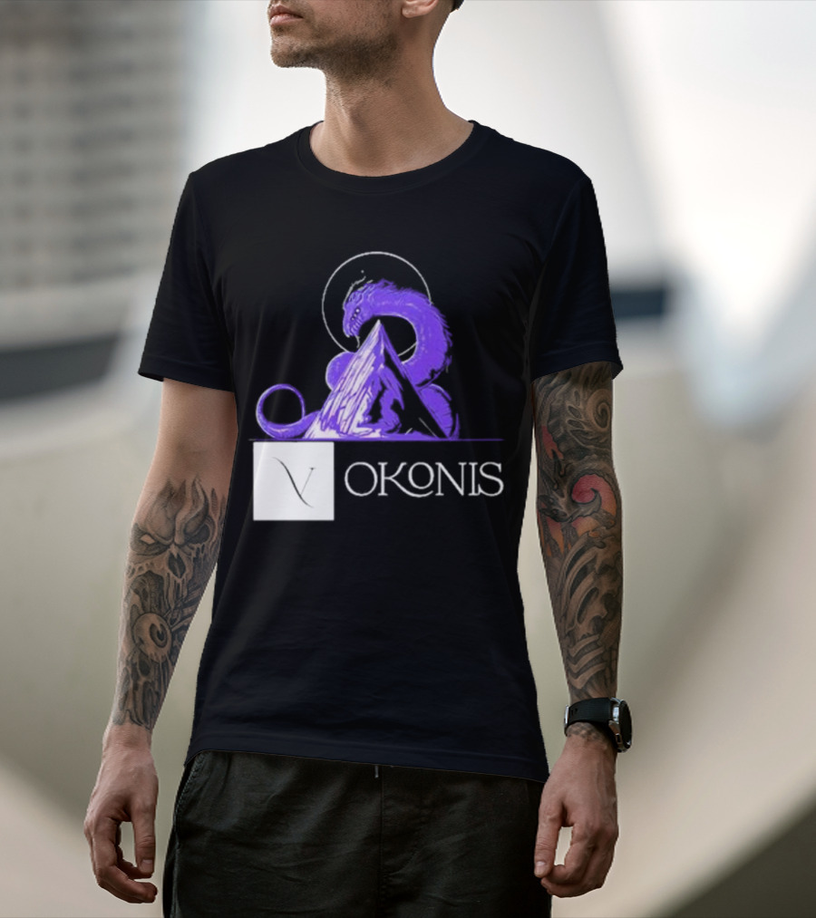 Vokonis Purple Dragon Coiled On Mountain Peak With Crescent Moon T-Shirt