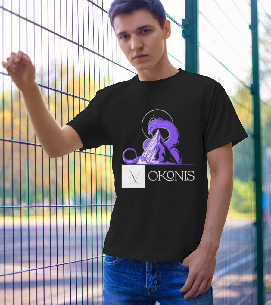 Vokonis Purple Dragon Coiled On Mountain Peak With Crescent Moon T-Shirt
