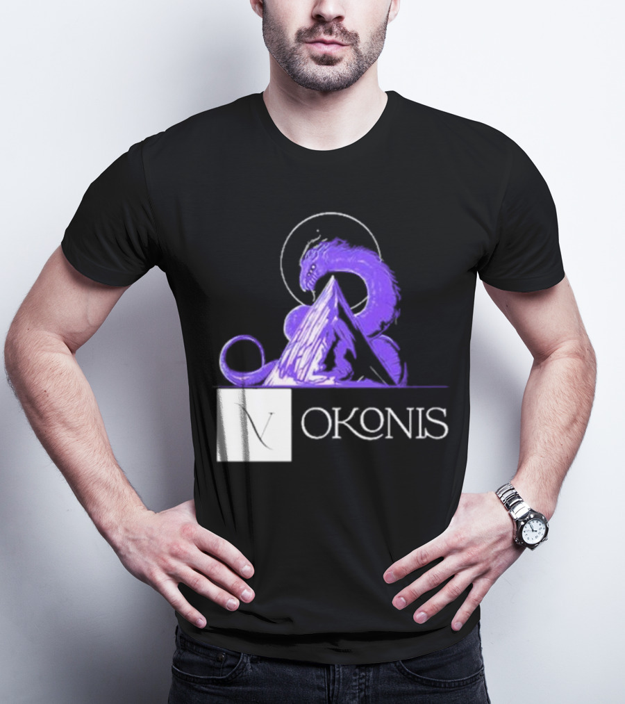 Vokonis Purple Dragon Coiled On Mountain Peak With Crescent Moon T-Shirt